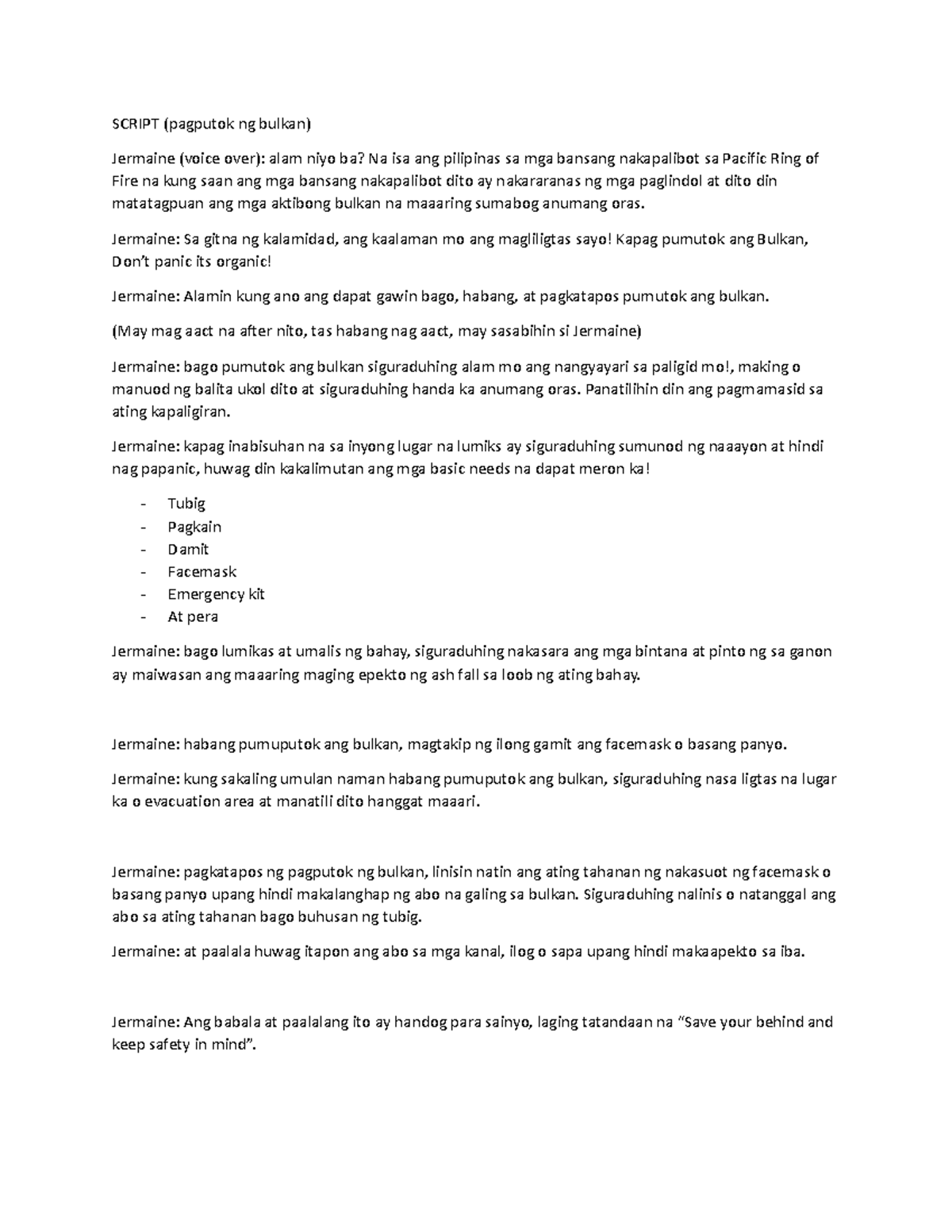 Script on Volcano Eruption Preparedness (PAGPUTOK NG BULKAN) - Studocu