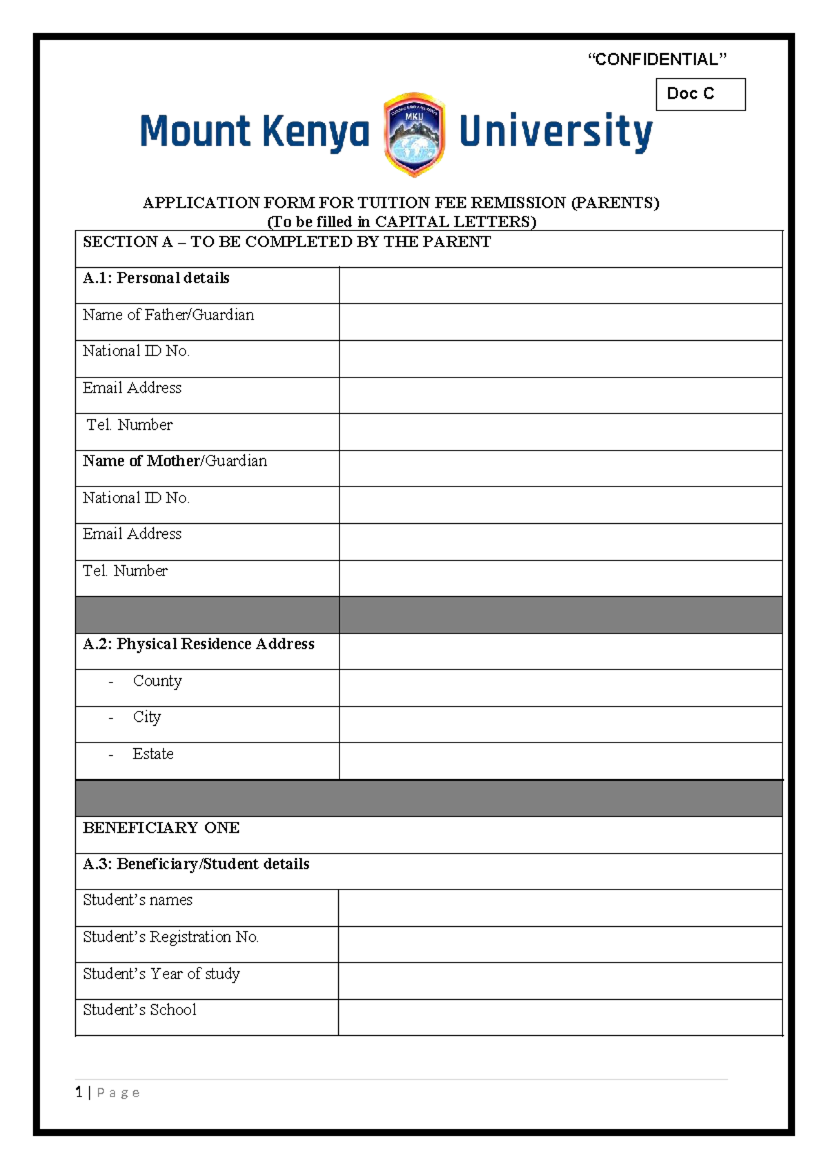 APPLICATION FORM FOR TUITION REMISSION (PARENTS) - Studocu