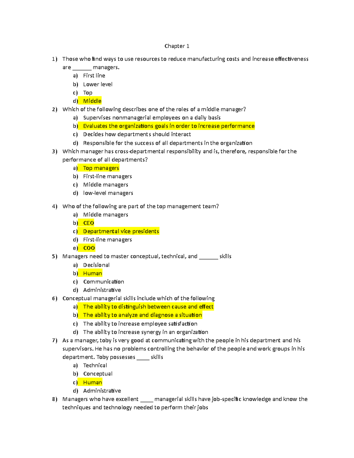 Chapter 1 Review Qs for MGT 101: Understanding Managerial Roles ...