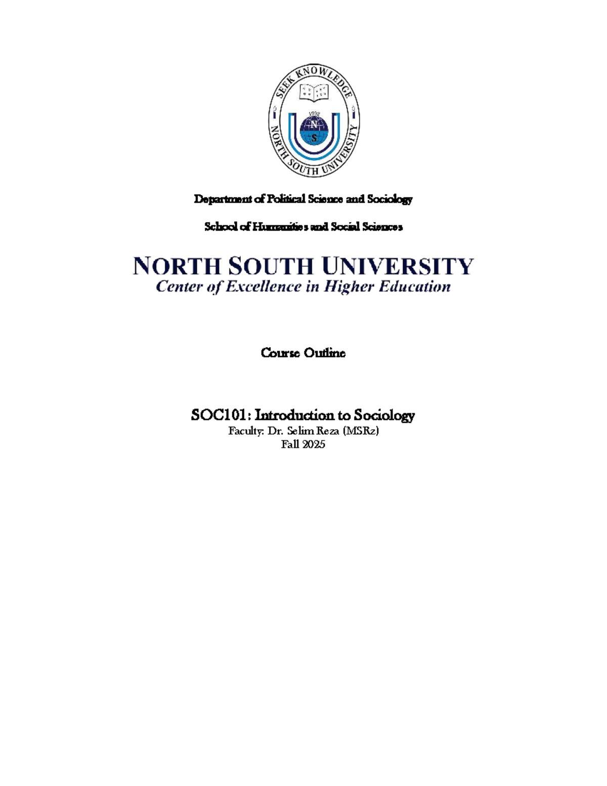 SOC101: Course Outline & Introduction to Sociology (Fall 2025) - Studocu