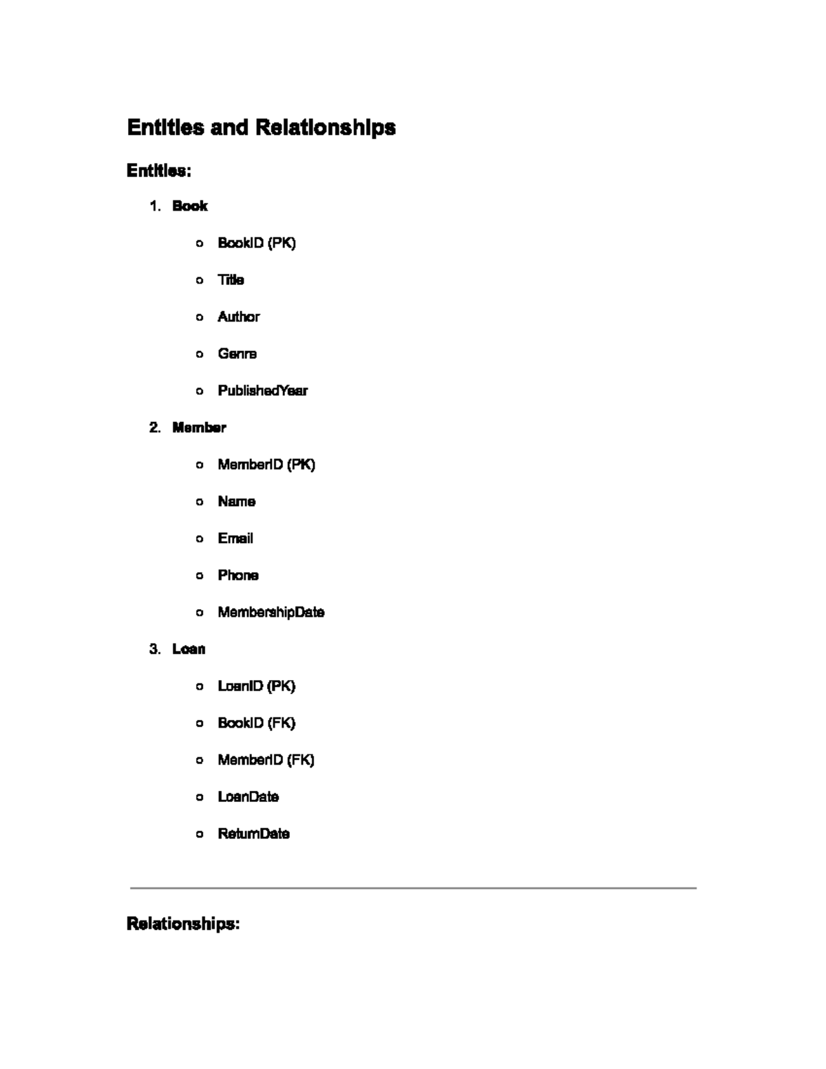 Entities and Relationships: Sample ERD for Book and Member Loans - Studocu