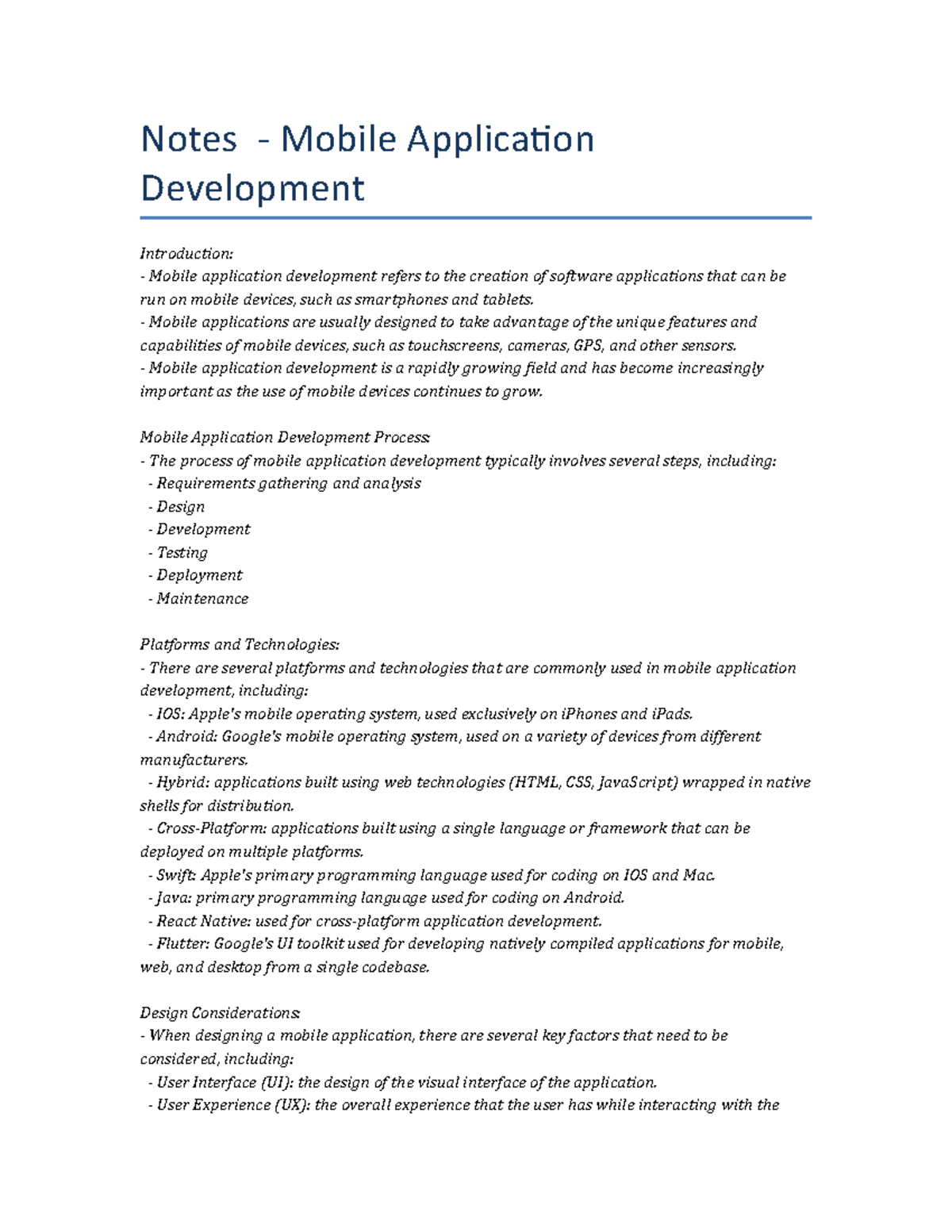Mobile Application Development Notes: Key Processes & Trends - Studocu