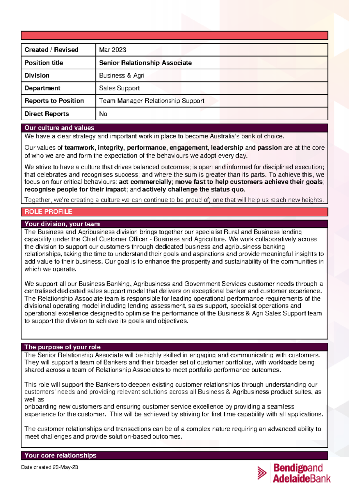 PD - Senior Relationship Associate - Created / Revised Mar 2023 ...