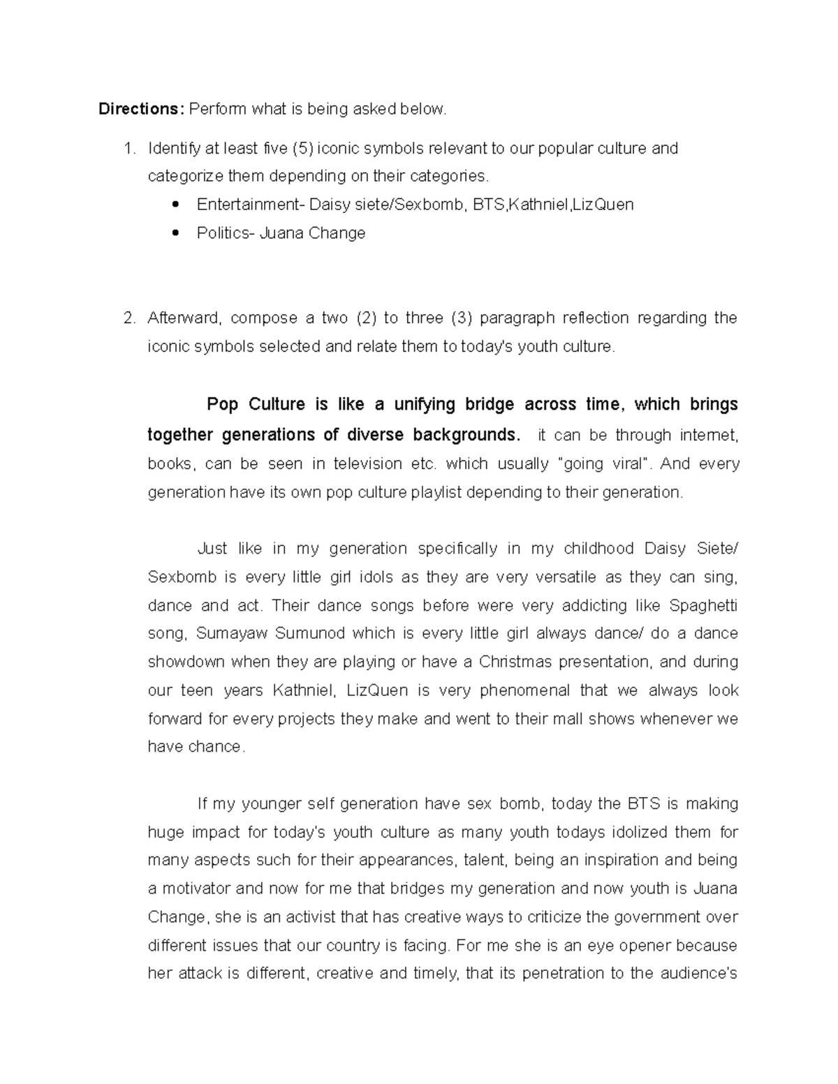 01 worksheet 2 popculture - Directions: Perform what is being asked ...