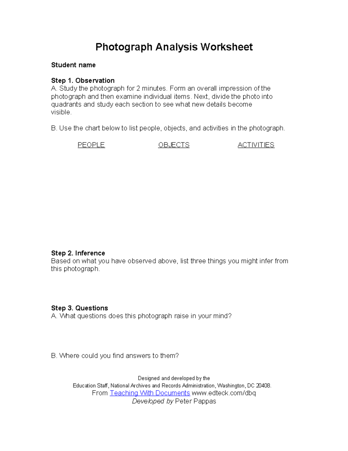 Photograph Analysis Worksheet: Observation & Inference Guide - Studocu