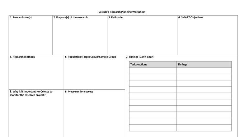 Celeste Research Planning Worksheet A - Celeste’s Research Planning ...