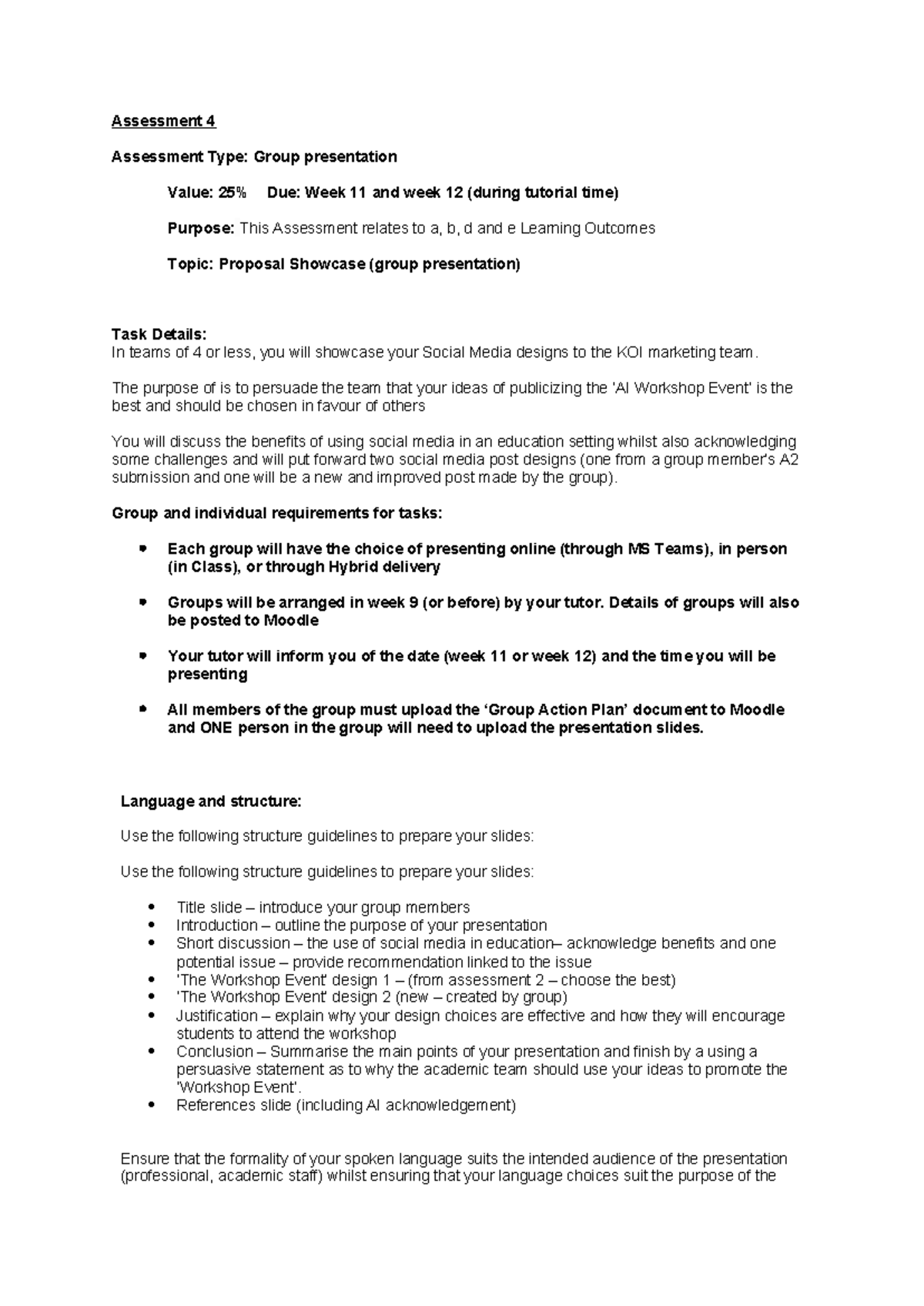 Assessment 4: Group Presentation on Social Media Designs - Studocu