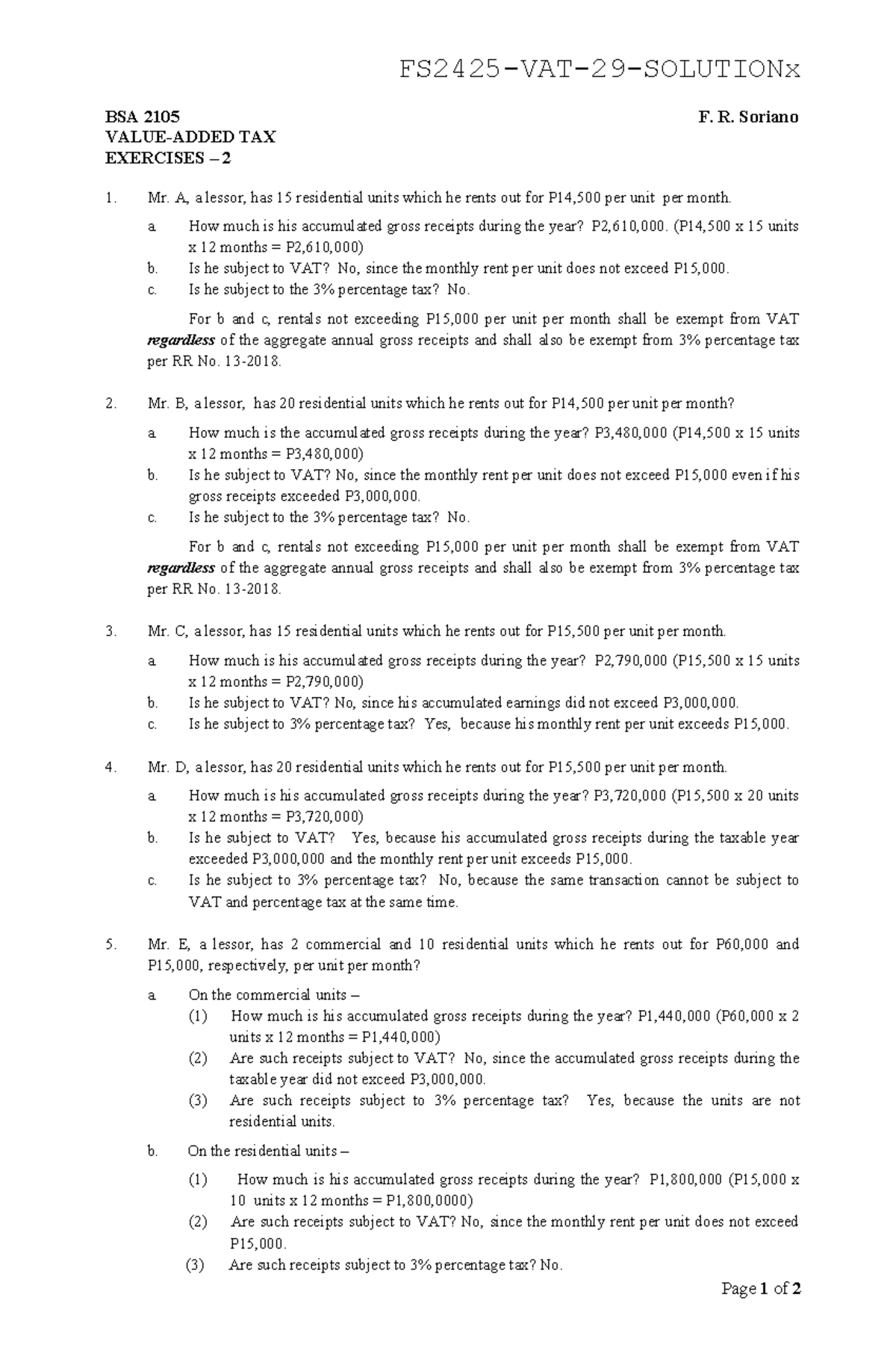 29 VAT - love it - FS2425-VAT-29-SOLUTIONx BSA 2105 F. R. Soriano VALUE ...