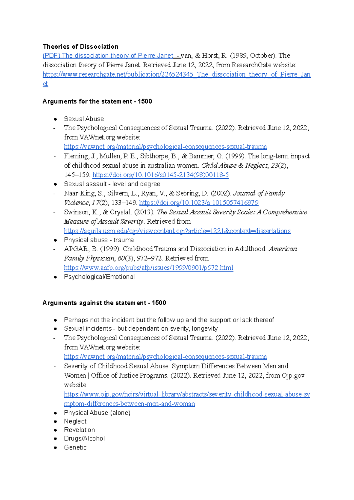 Extended Essay- Interim 2 - Theories of Dissociation (PDF) The ...