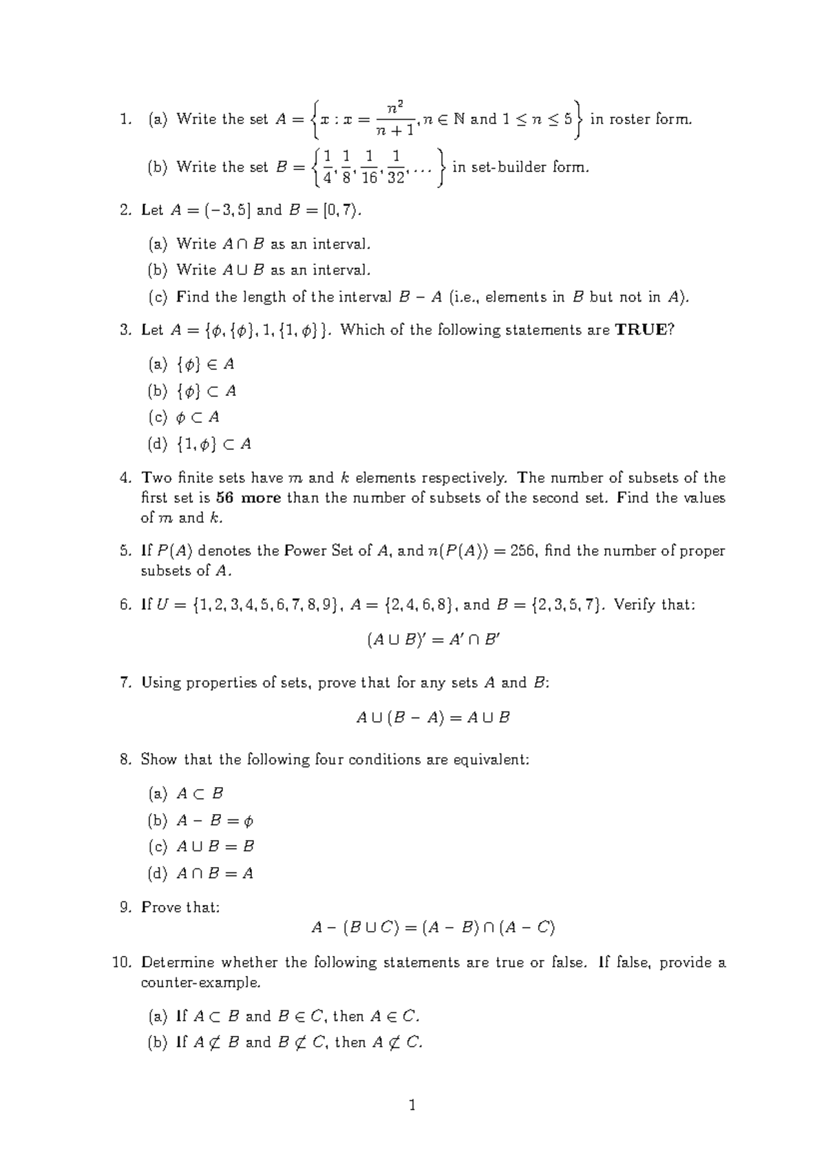 Sets QB - Roster Form, Intervals, and Properties of Sets - Studocu