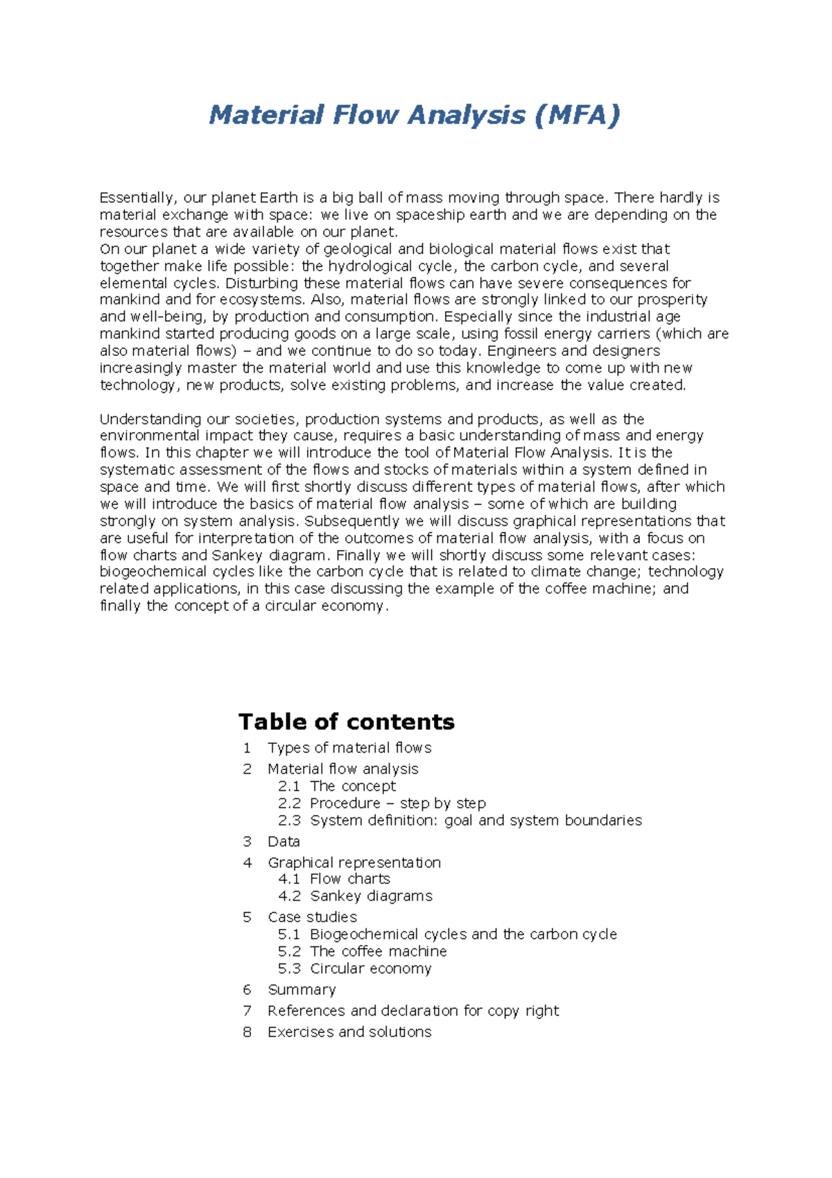Material Flow Analysis in Environmental Systems: Concepts ...