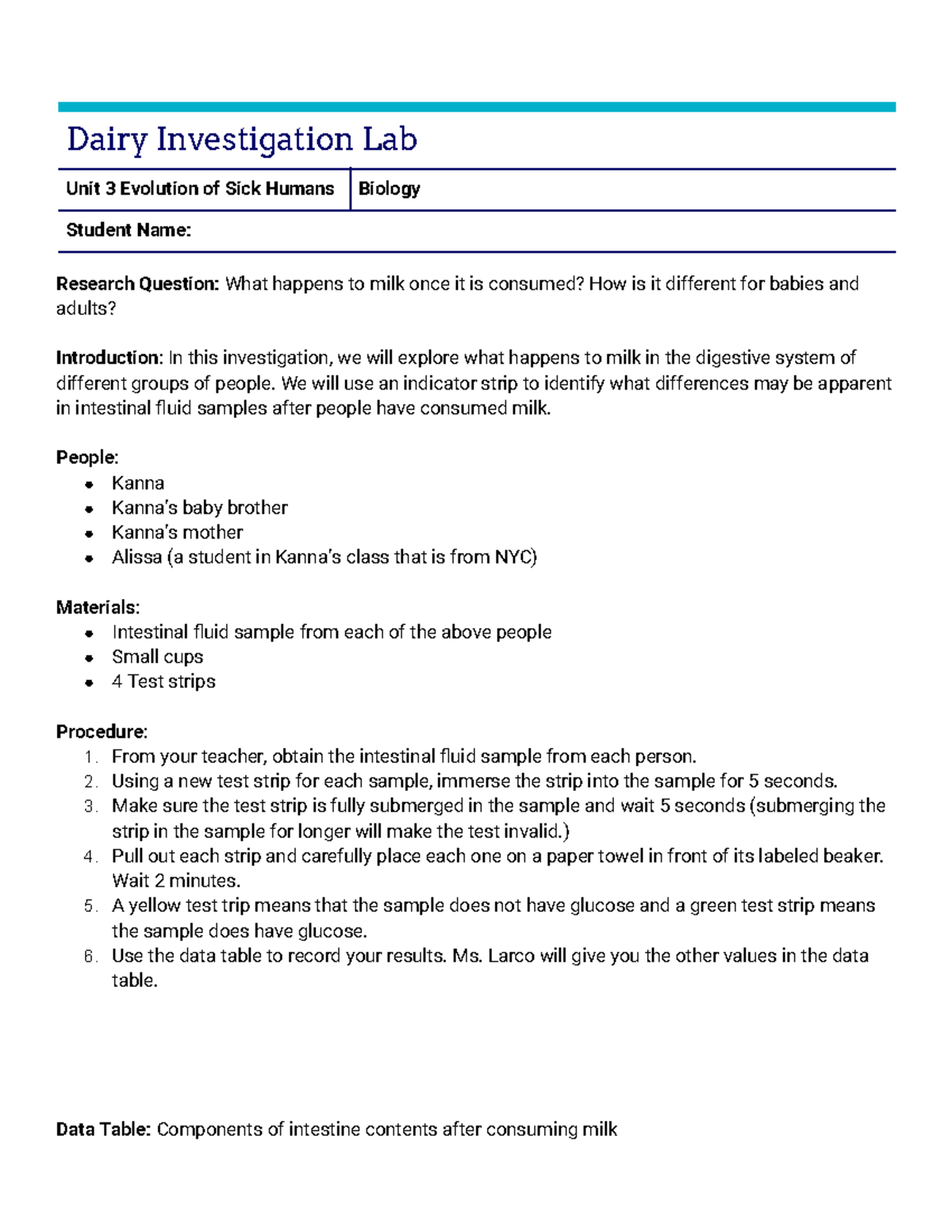 Age Effects on Milk Digestion: Dairy Lab Report (Biology Unit 3) - Studocu