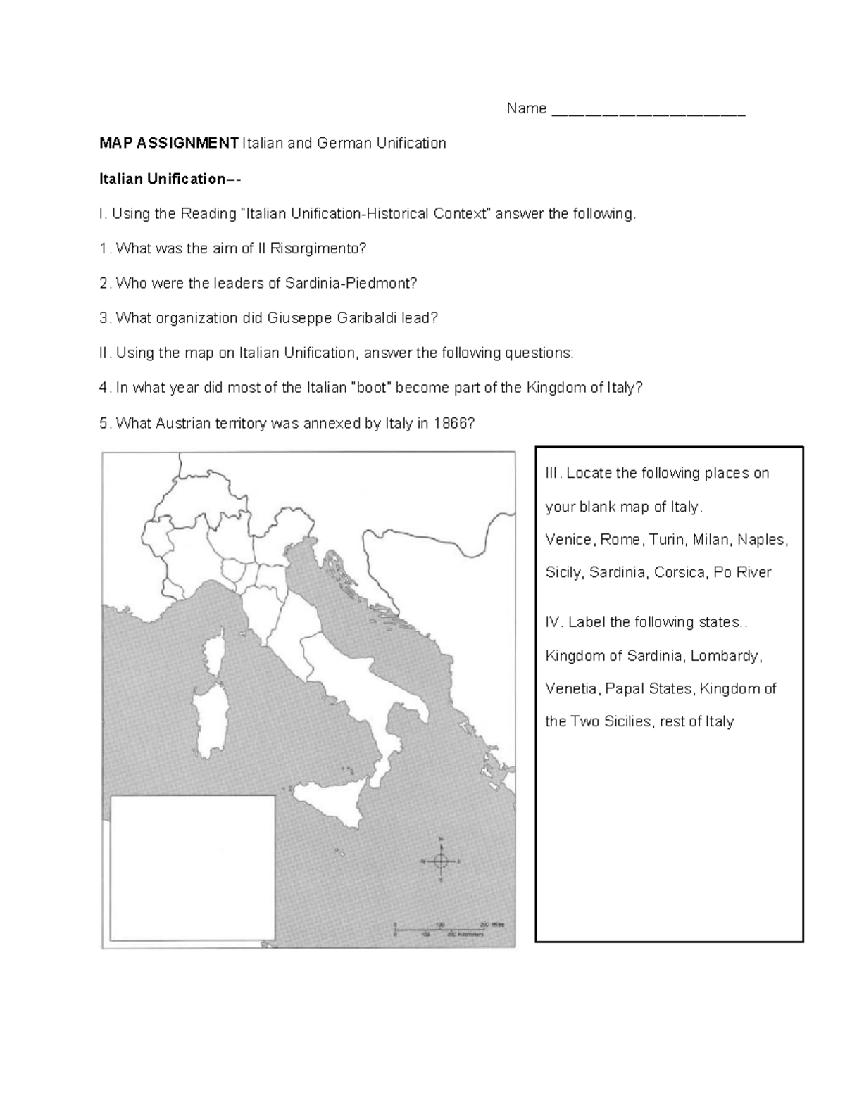 MAP ASSIGNMENT: Italian & German Unification Analysis - Studocu