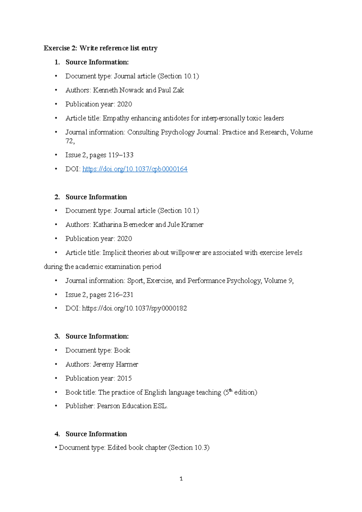 Exercise 2: Reference List Entries for Journal Articles & Book - Studocu