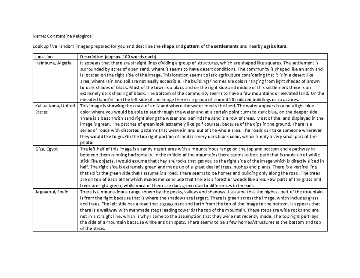 Geog.151 Assignment 1: Settlement Patterns & Agriculture Analysis - Studocu