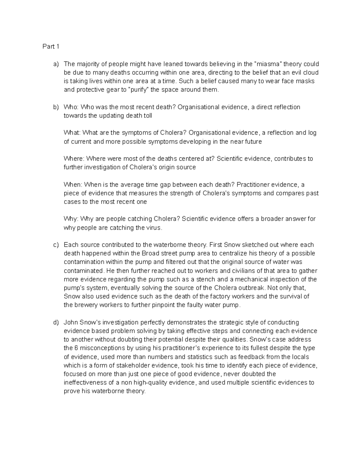Evidence Tutorial 1: Analyzing Cholera Outbreak Theories - Studocu