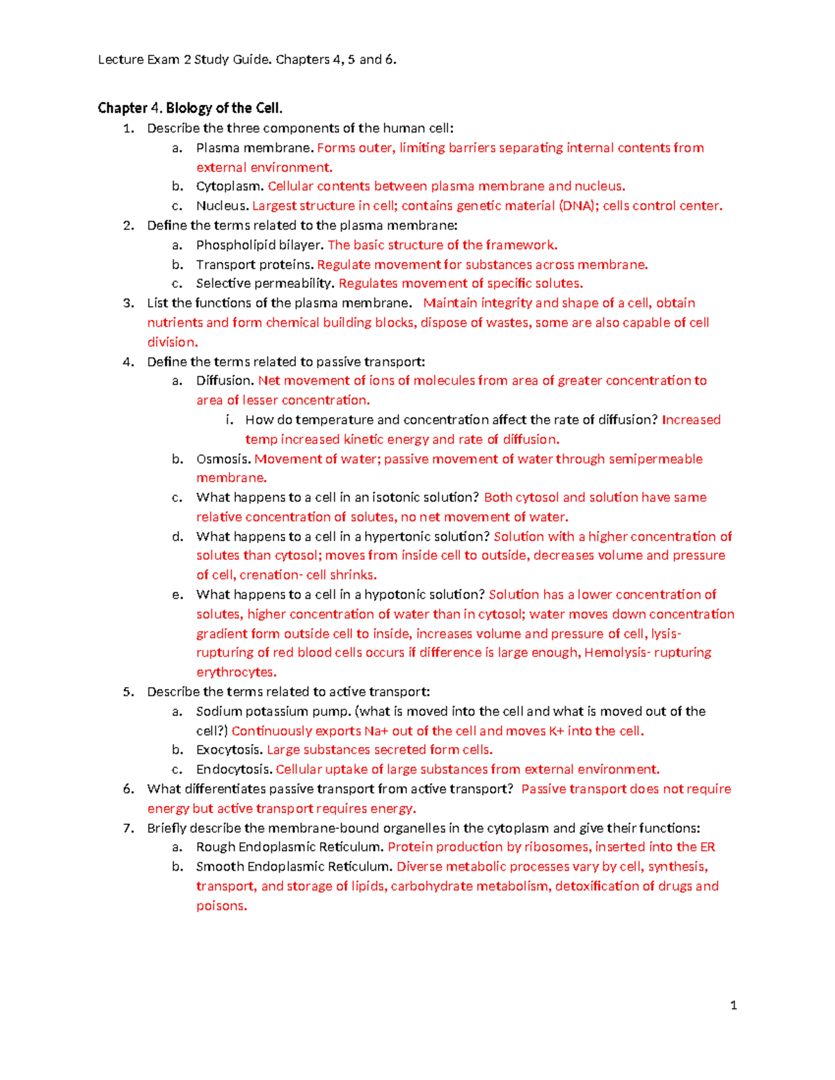 Lecture Exam 2 Study Guide: Cellular & Integumentary Systems (Ch. 4-6 ...