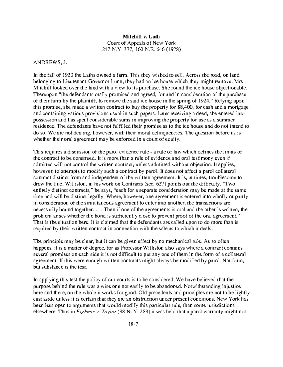 Mitchill v. Lath Case Study: Court of Appeals, NY (1928) Analysis - Studocu