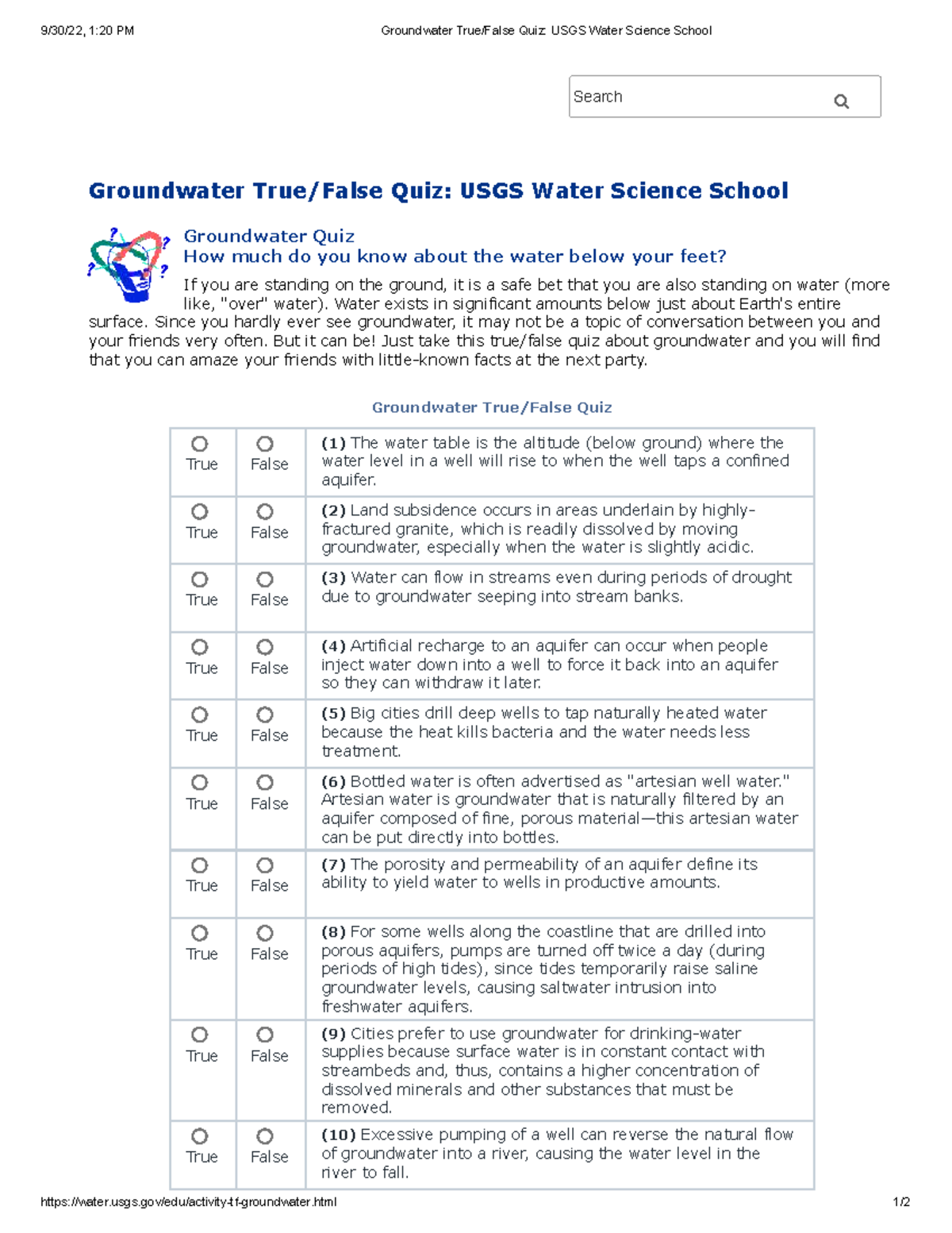 Groundwater Quiz (1:20 PM) - USGS Water Science School - Studocu