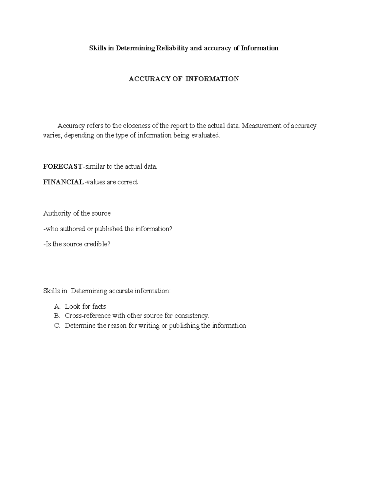 Accuracy and reliability of information - Skills in Determining Reliability and accuracy of ...