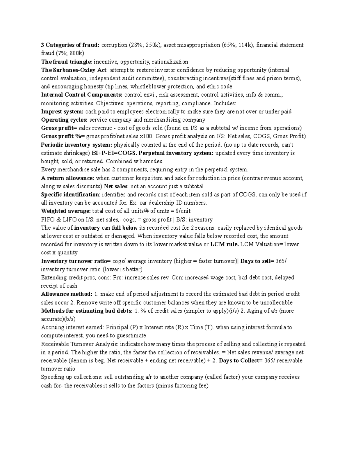 ACC 201: Exam 2 Cheat Sheet - Key Concepts and Formulas - Studocu