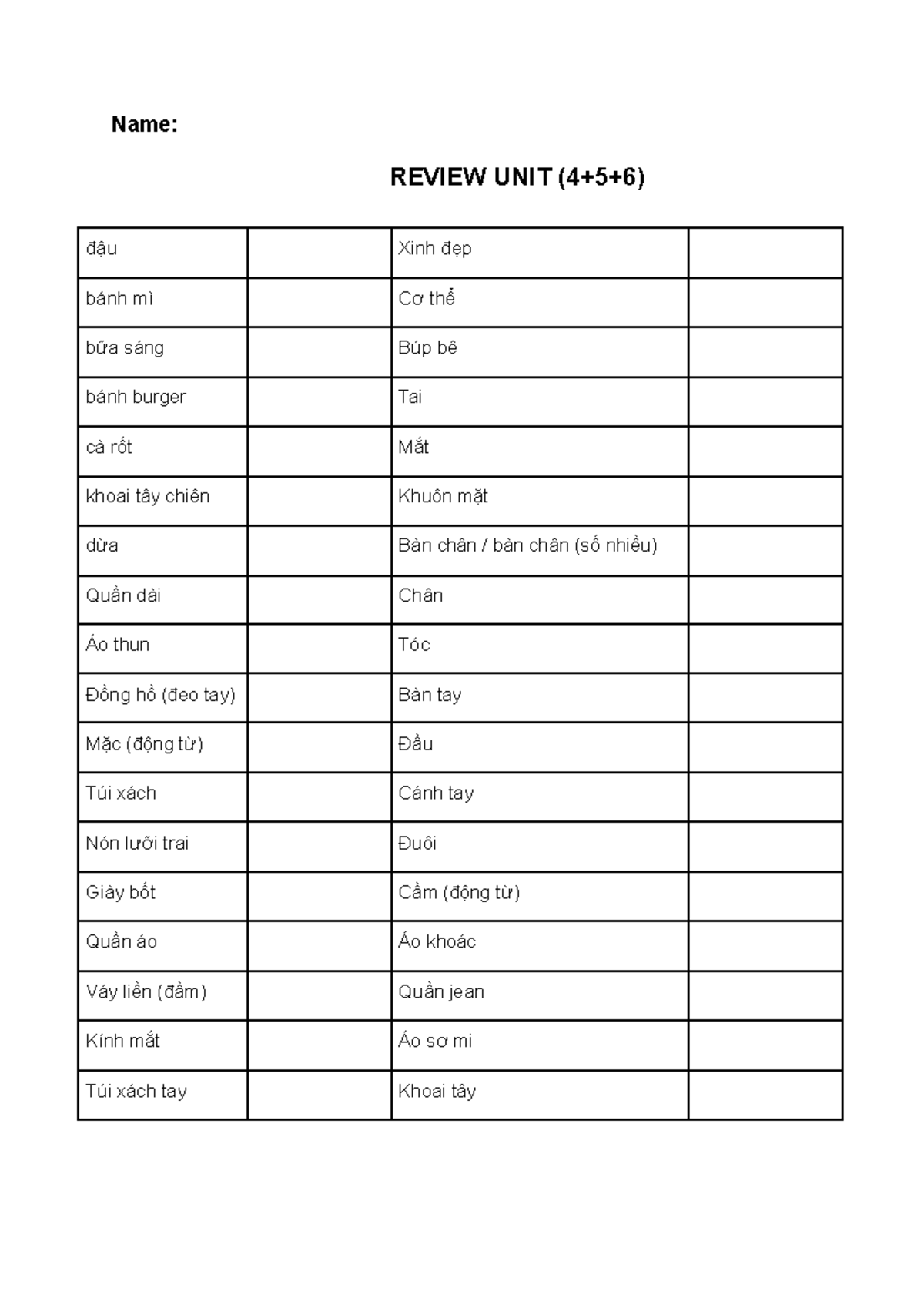 Vocabulary - Exercise for movers levels - English - Name: REVIEW UNIT ...