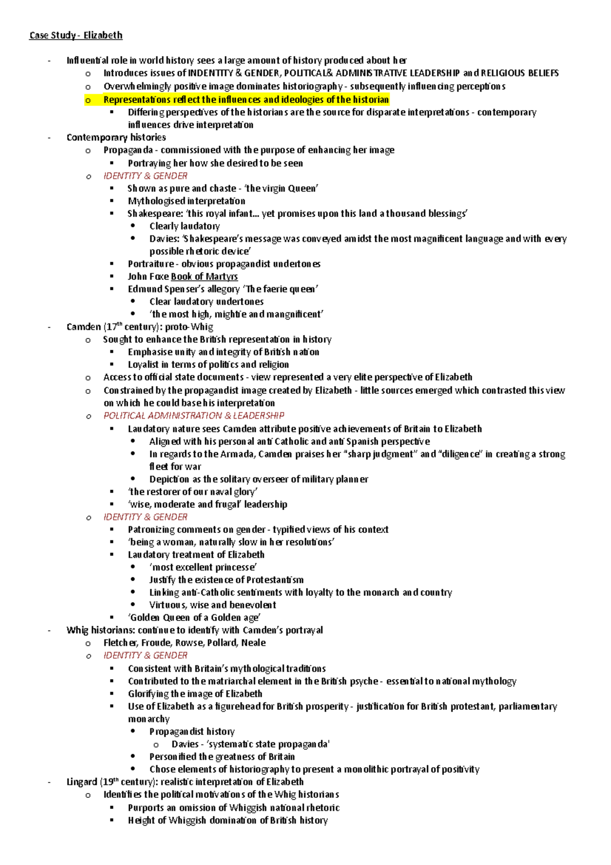 Elizabeth Case Study - Historian view and quotes - Case Study ...