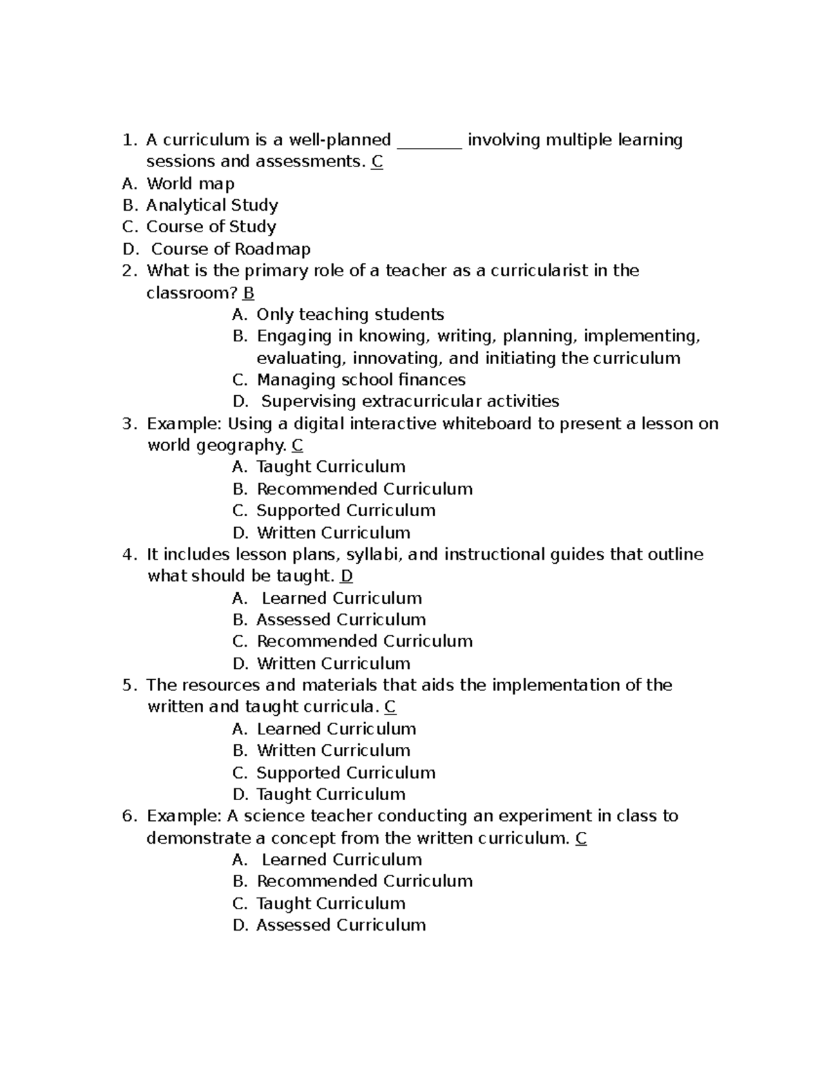 THE Teacher AS A Curricularist (25 Item Quiz) - Course CED 101 - Studocu