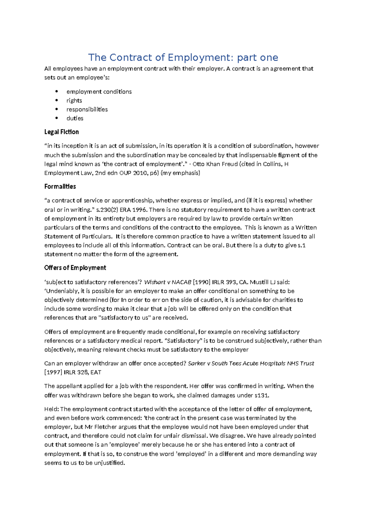 The Contract of Employment: Key Concepts and Legal Framework (Part 1 ...