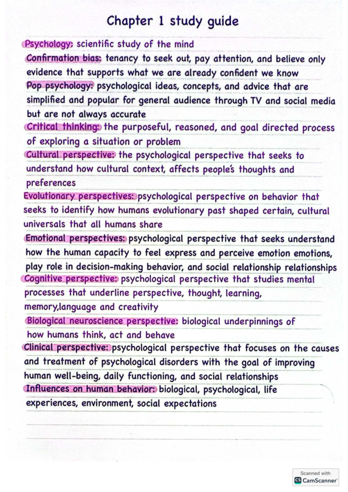 PSY 101: Chapter 1 Study Guide - Key Concepts & Review - Studocu
