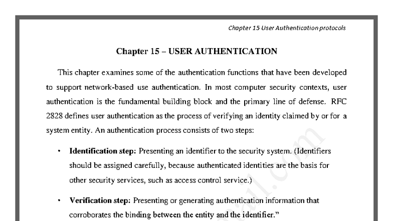 CNS Module 4: Chapter 15 User Authentication Protocols Overview - Studocu
