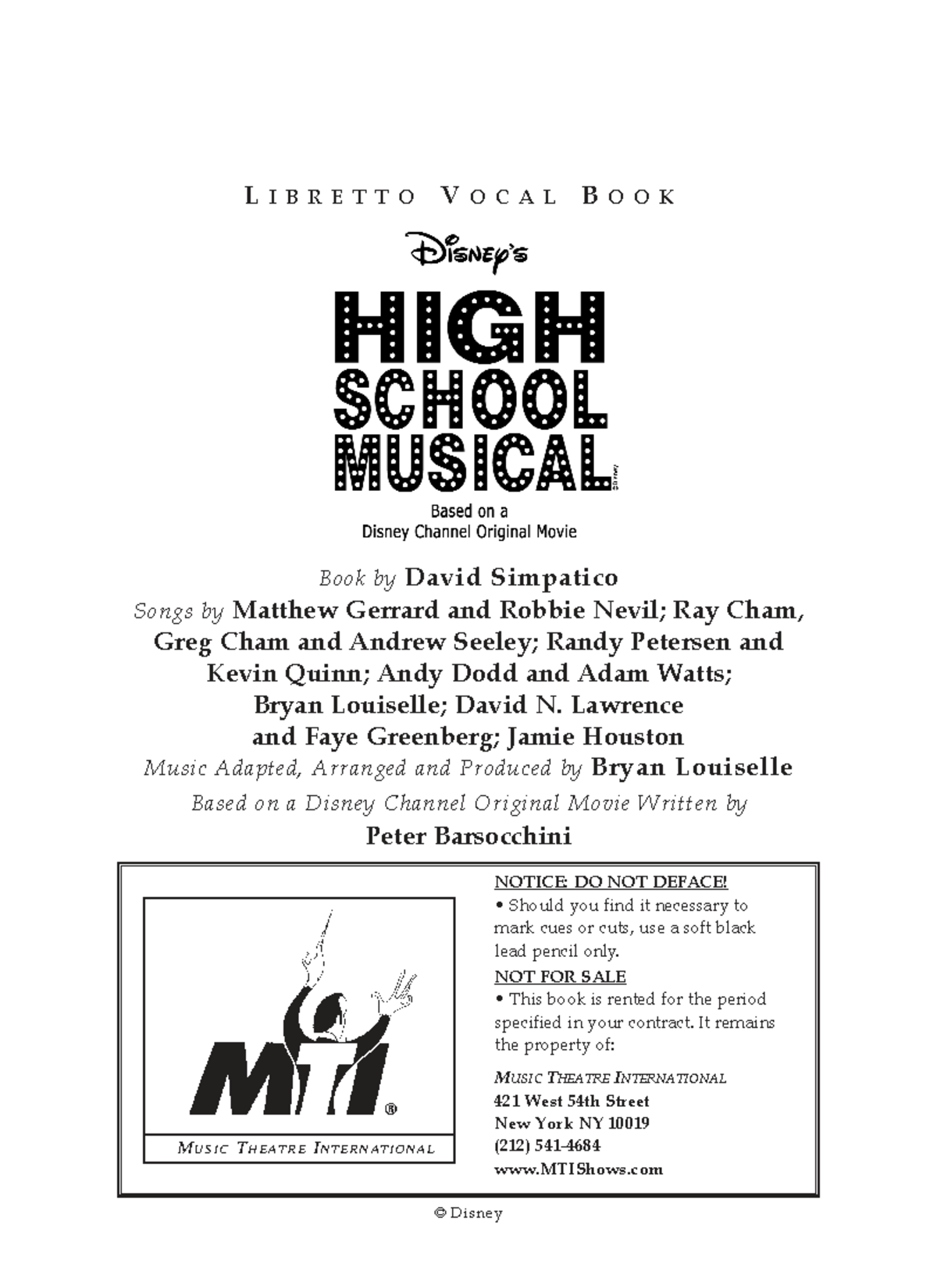 High School Musical - HSM Vocal Libretto and Music Guide - Studocu