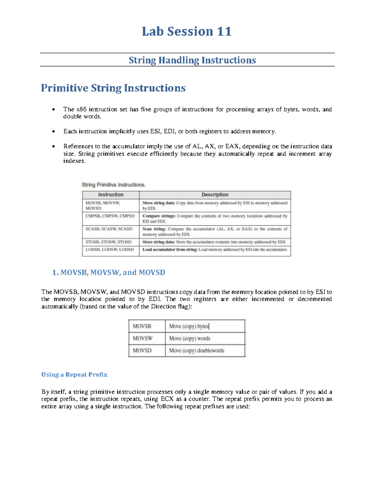 COAL Lab 11: String Handling & Solved Exercises (Manual Included) - Studocu