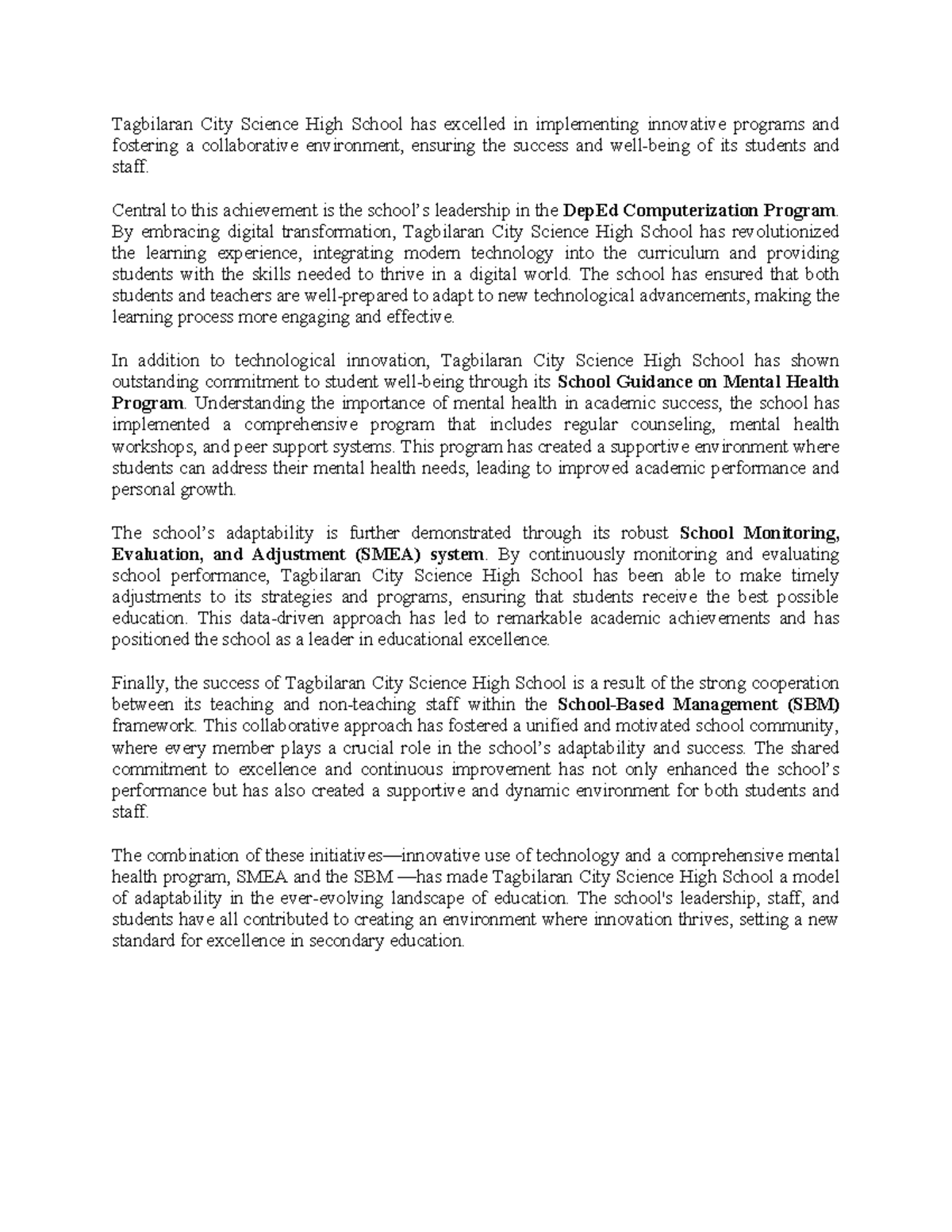 Tagbilaran City Science High School: A Model of Adaptability ...