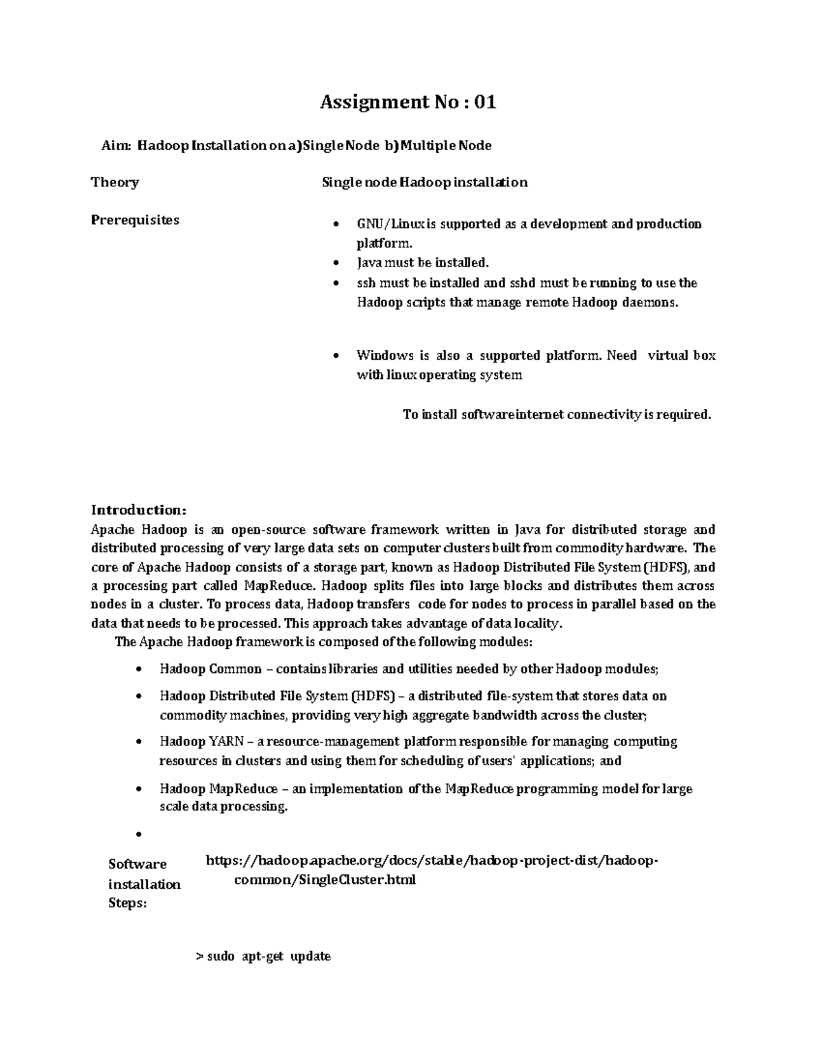 Hadoop Installation Guide (Assignment No: 01) - Single & Multi Node ...