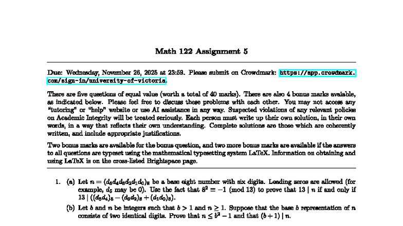 Math 122 Assignment 5: Key Concepts and Problem Solutions - Studocu