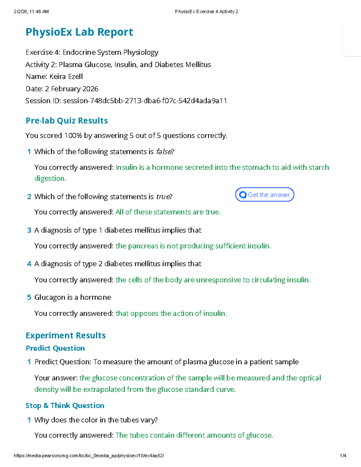 PhysioEx 11:46 AM Lab Report - Exercise 4: Endocrine System Physiology ...