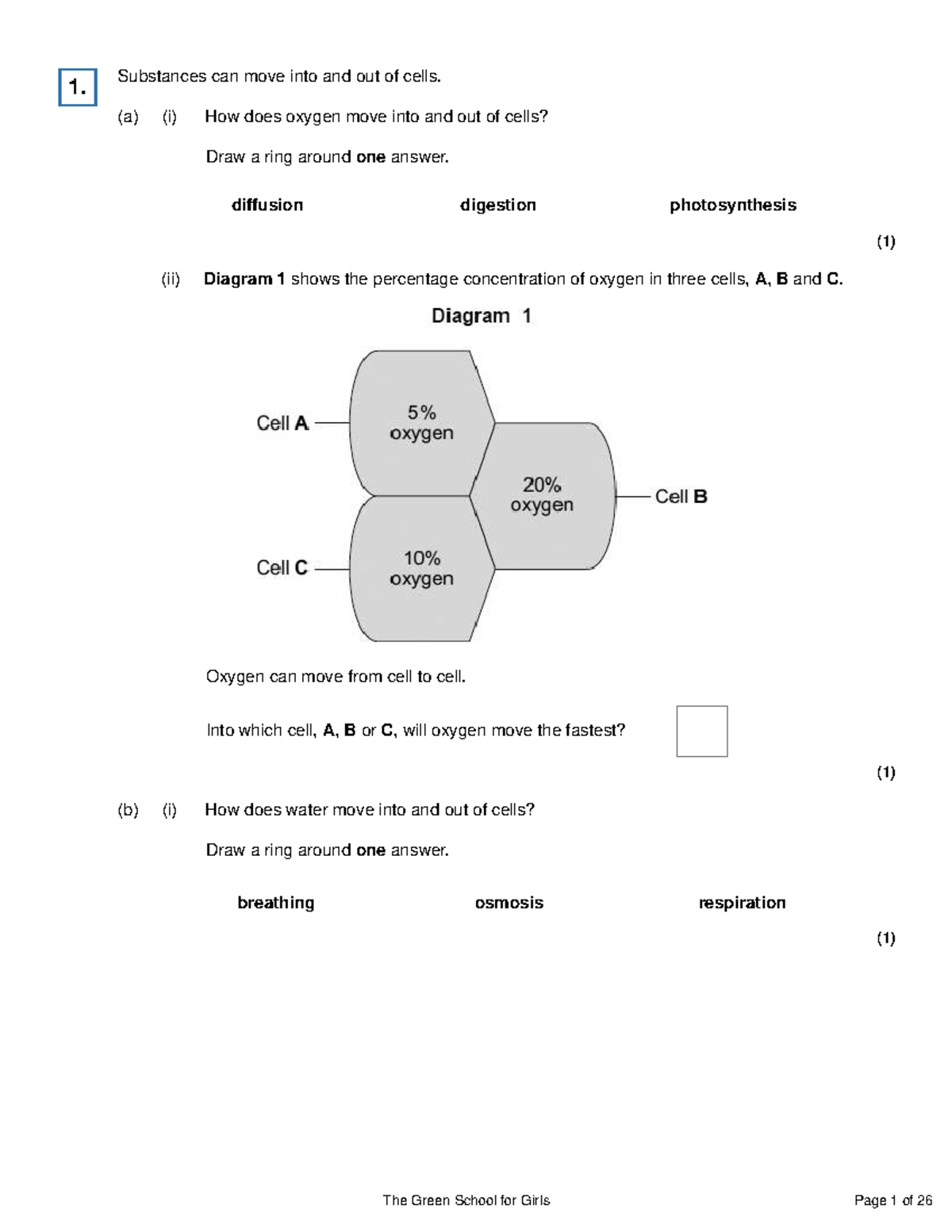 AQA Biology Past Paper Questions - Cells and Transport Mechanisms - Studocu