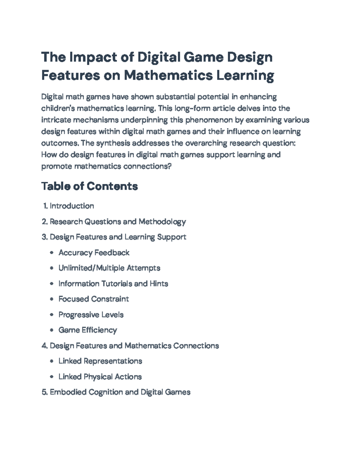 Enhancing Mathematics Learning: Design Features in Digital Math Games ...