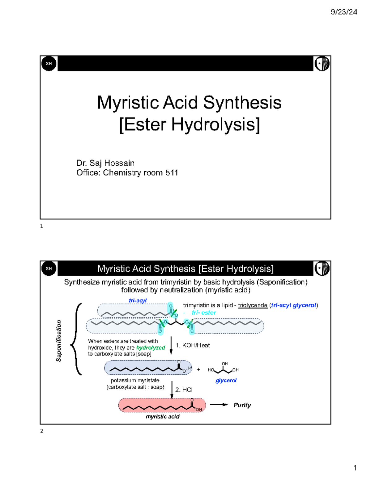 L04. Myristic Acid Synthesis - Lab 4 Lecture Notes and Outline - Studocu