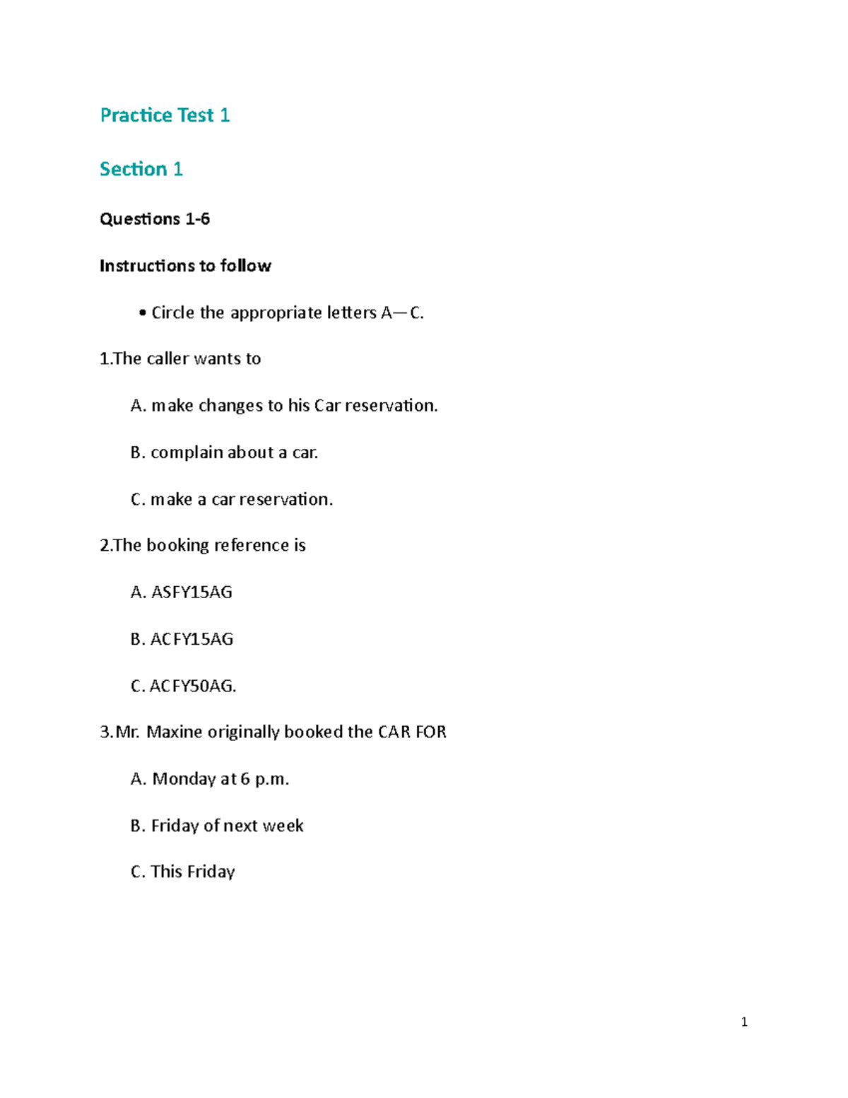 Practice Test - IELTS: Sample Questions & Instructions - Studocu