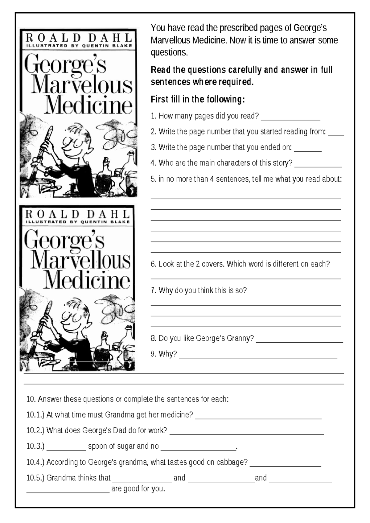 George's Marvellous medicine no 1 1questions questions - You have read ...