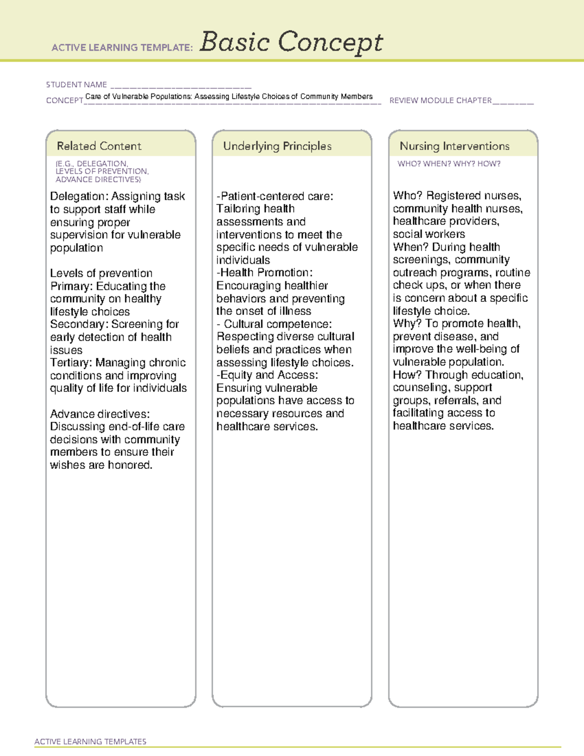 RN406 Active Learning Template: Care of Vulnerable Populations Review ...