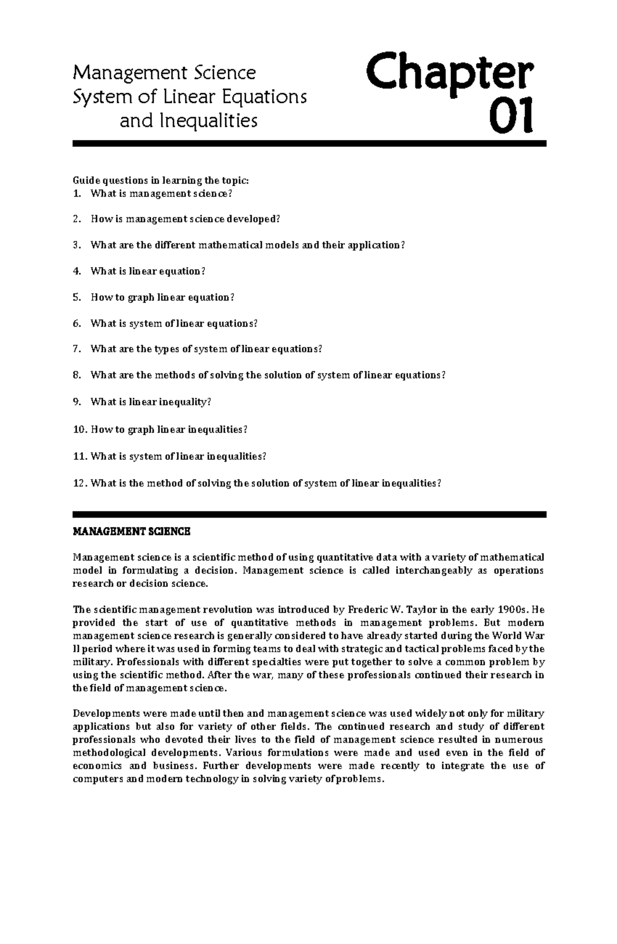 Ch01: Intro to Quantitative Techniques & Linear Equations in Management ...