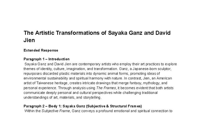 ART 101: Artistic Transformations of Sayaka Ganz & David Jien - Studocu