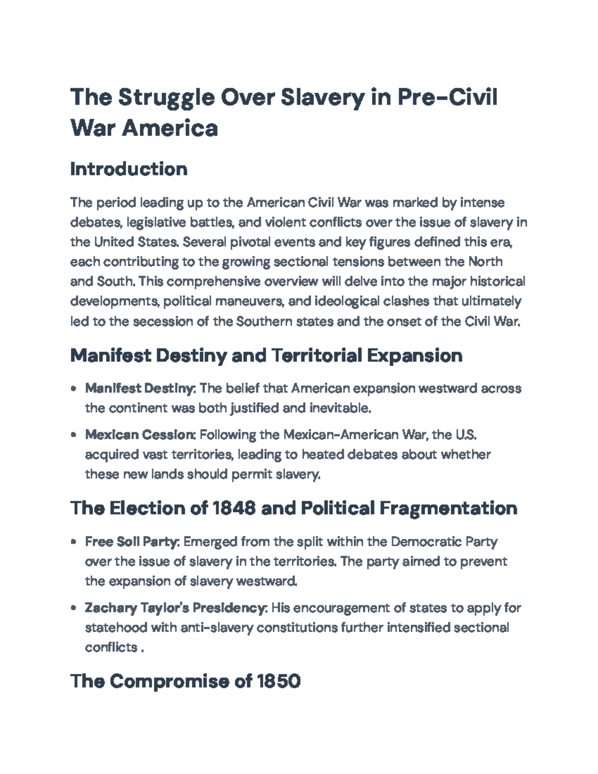 The Struggle Over Slavery in Pre-Civil War America: Key Events ...