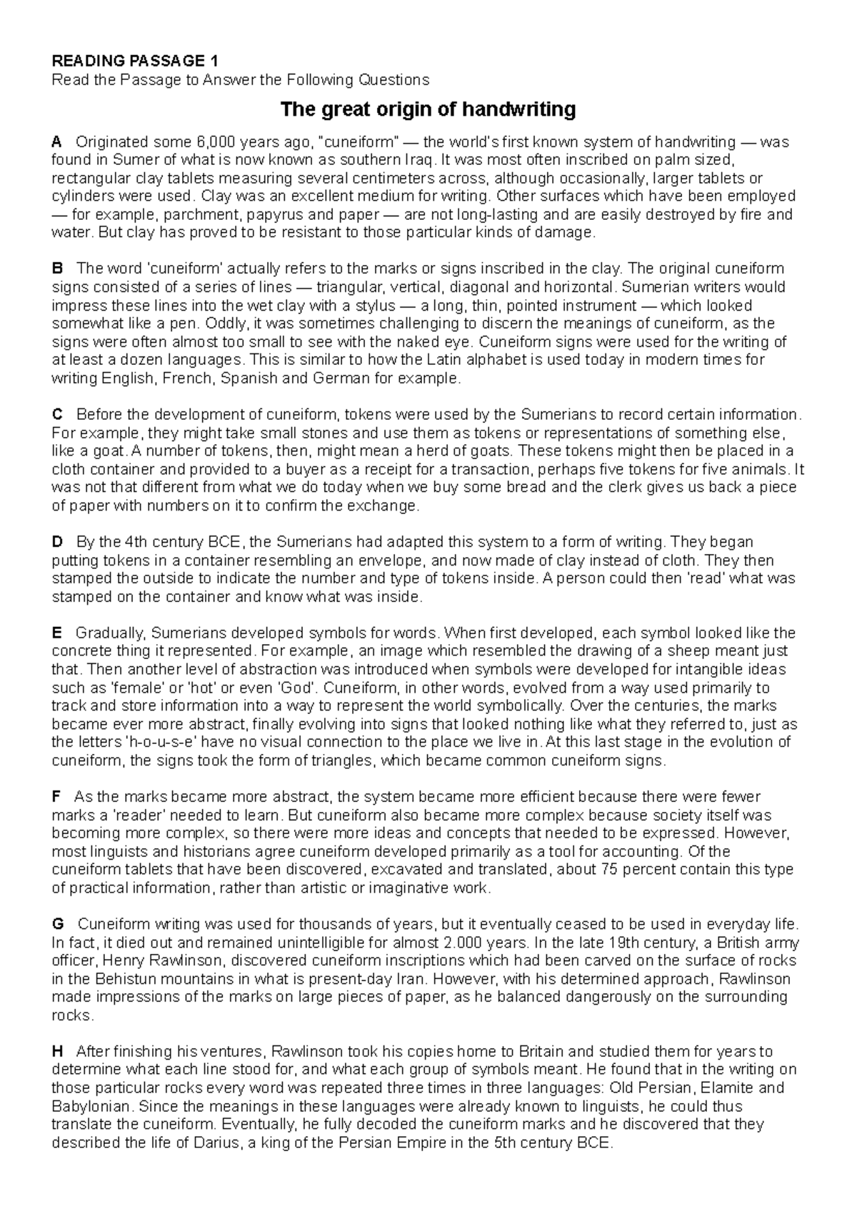 Cuneiform Language - IELTS Reading Passage 1 Analysis and Questions ...