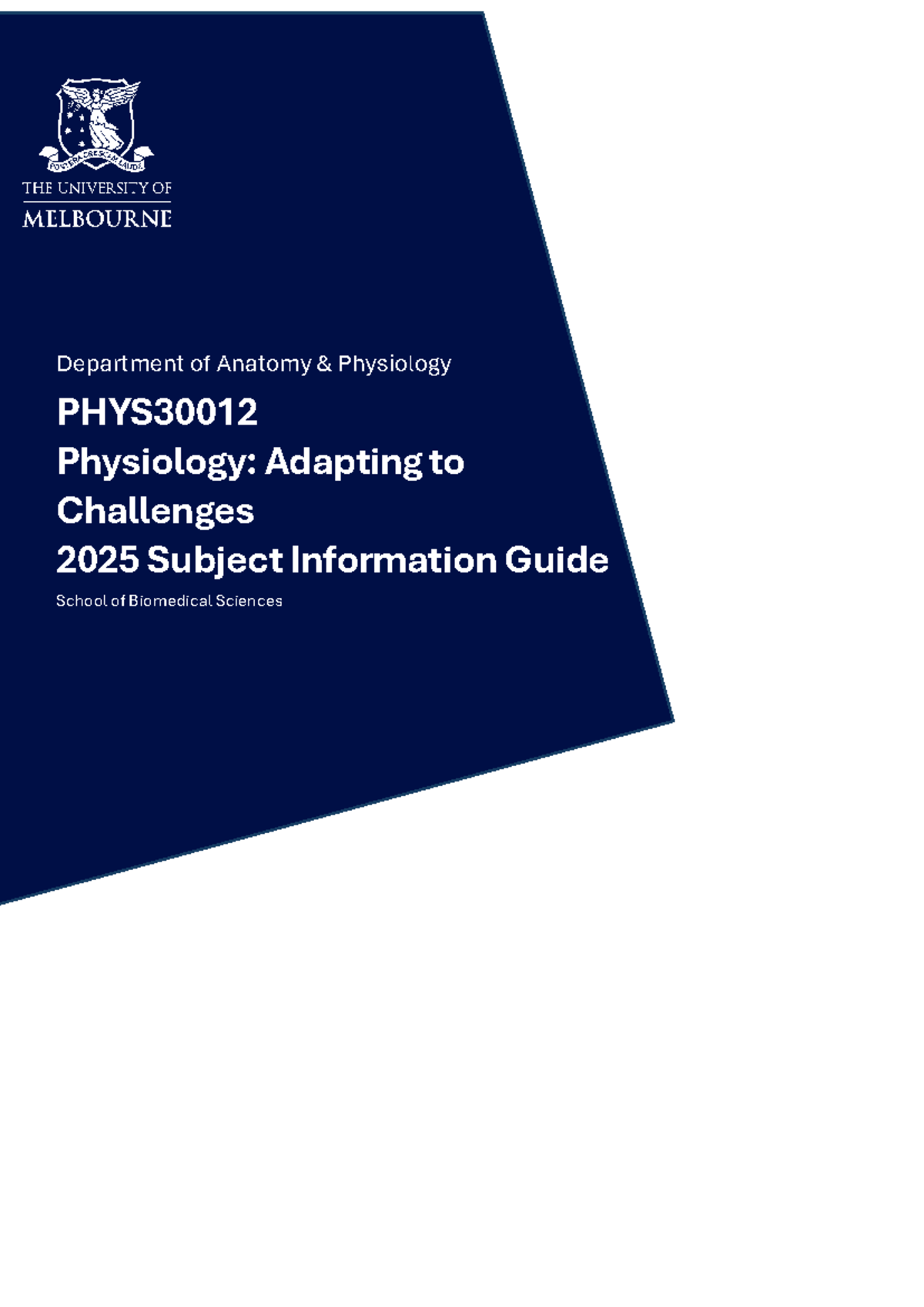PHYS30012 Physiology: Adapting to Challenges - 2025 Subject Guide - Studocu