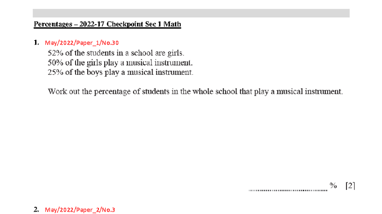 2022 17-Percentages-checkpoint sec 1-mathematics - Percentages – 2022 ...