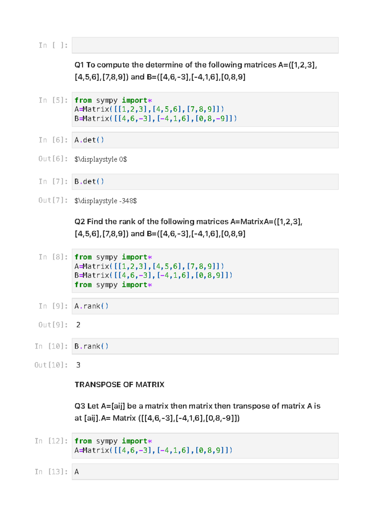 Matrix Operations and Properties: Pythan 525 Exam Notes - Studocu